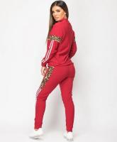 China Womens Tracksuits Cotton Polyester Leopard Print Side Stripe Women Jogging 2 Pieces Set for sale
