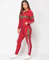 China Womens Tracksuits Cotton Polyester Leopard Print Side Stripe Women Jogging 2 Pieces Set for sale