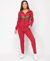 China Womens Tracksuits Cotton Polyester Leopard Print Side Stripe Women Jogging 2 Pieces Set for sale