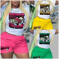 China Summer Short Sleeve Graffiti Printing T-Shirt Shorts Women Tracksuit Two Piece Short Sets for sale
