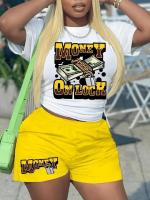 China Summer Short Sleeve Graffiti Printing T-Shirt Shorts Women Tracksuit Two Piece Short Sets for sale