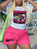 China Summer Short Sleeve Graffiti Printing T-Shirt Shorts Women Tracksuit Two Piece Short Sets for sale
