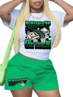 China Summer Short Sleeve Graffiti Printing T-Shirt Shorts Women Tracksuit Two Piece Short Sets for sale