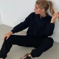 China Fall Winter Women Plain Tracksuits Casual Two Piece Crop Top Hoodies and Pants Set Fleece Custom Blank Tracksuit for Women for sale