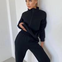 China Fall Winter Women Plain Tracksuits Casual Two Piece Crop Top Hoodies and Pants Set Fleece Custom Blank Tracksuit for Women for sale