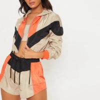 China Crop Top Women Jogger Shorts Set Color Block Polyester Windbreaker Tracksuits Sweatsuit for sale