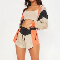 China Crop Top Women Jogger Shorts Set Color Block Polyester Windbreaker Tracksuits Sweatsuit for sale