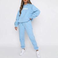 China Custom Logo Winter High Quality Casual Wool Sweatpants and Hoodie 2 Piece Sets Fitness Solid Color Cotton Fleece Women Tracksuit for sale