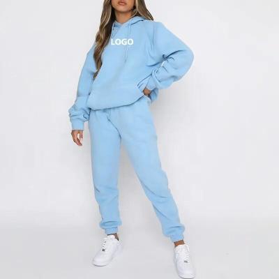 China Custom Logo Winter High Quality Casual Wool Sweatpants and Hoodie 2 Piece Sets Fitness Solid Color Cotton Fleece Women Tracksuit for sale