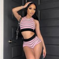China Fitness Women Two Piece Sets Sleeveless Trend Tank Top+High Waist Shorts Bodycon Patchwork Sportswear Tracksuit Suit for sale