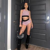 China Fitness Women Two Piece Sets Sleeveless Trend Tank Top+High Waist Shorts Bodycon Patchwork Sportswear Tracksuit Suit for sale