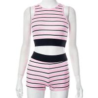 China Fitness Women Two Piece Sets Sleeveless Trend Tank Top+High Waist Shorts Bodycon Patchwork Sportswear Tracksuit Suit for sale