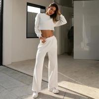 China New Stylish Custom Logo Tracksuit Drop Shoulder Crop Tops Hoodies and Jogging Sweatsuit 2 Pieces Set Women Tracksuits for Women for sale