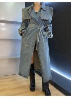China High End Fashion Winter Loose Blue Denim Jacket Windbreaker Trench Ladies Long Coat for Women for sale