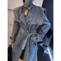 China High End Fashion Winter Loose Blue Denim Jacket Windbreaker Trench Ladies Long Coat for Women for sale