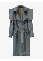 China High End Fashion Winter Loose Blue Denim Jacket Windbreaker Trench Ladies Long Coat for Women for sale