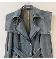 China High End Fashion Winter Loose Blue Denim Jacket Windbreaker Trench Ladies Long Coat for Women for sale