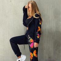 China Casual Print Long Sleeve Cardigan Hoodie Sweatpants Women 2 Piece Sweatsuit Tracksuit Set for sale
