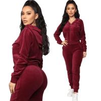 China High Quality Velvet Custom Zip Hoodie Joggers Two Piece Velour Tracksuit Women for sale