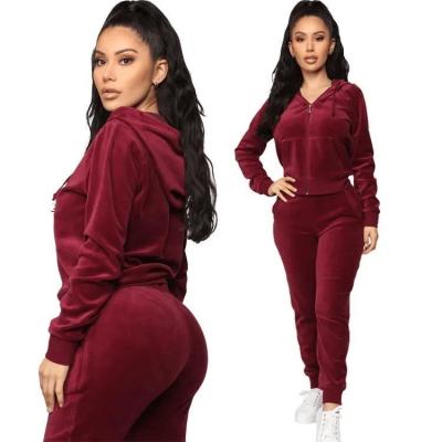 China High Quality Velvet Custom Zip Hoodie Joggers Two Piece Velour Tracksuit Women for sale