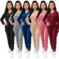 China High Quality Velvet Custom Zip Hoodie Joggers Two Piece Velour Tracksuit Women for sale