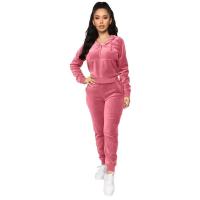 China High Quality Velvet Custom Zip Hoodie Joggers Two Piece Velour Tracksuit Women for sale