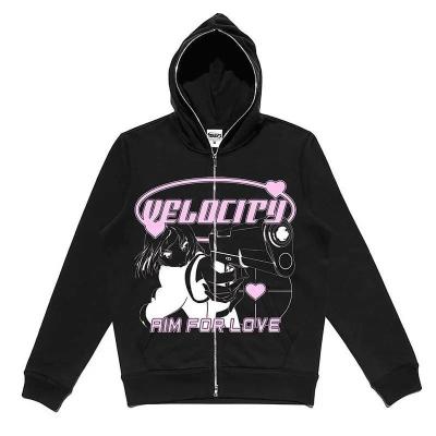 China OEM Custom Oversized High Quality 100% Cotton Full Face Zip up Hoodie Heavyweight Screen Printing Logo Custom Full Zip Hoodie for sale