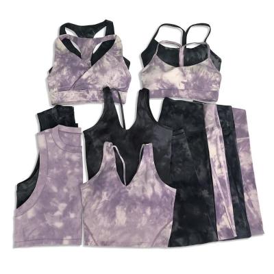 China Custom Logo 5 Pieces Yoga Set Tie Dye Sports Bra and Legging Set Workout Yoga Fitness Wear Sets for Women for sale