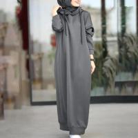 China Solid Color of Long Style Set Islamic Clothing Autumn Winter Hooded Coat for Abaya Women Muslim Dress and Lady Hoodies Coat for sale