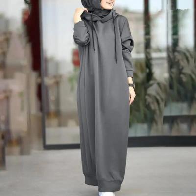 China Solid Color of Long Style Set Islamic Clothing Autumn Winter Hooded Coat for Abaya Women Muslim Dress and Lady Hoodies Coat for sale