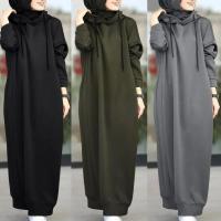 China Solid Color of Long Style Set Islamic Clothing Autumn Winter Hooded Coat for Abaya Women Muslim Dress and Lady Hoodies Coat for sale
