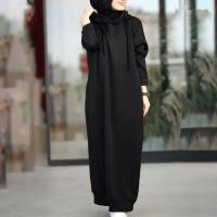 China Solid Color of Long Style Set Islamic Clothing Autumn Winter Hooded Coat for Abaya Women Muslim Dress and Lady Hoodies Coat for sale