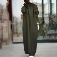 China Solid Color of Long Style Set Islamic Clothing Autumn Winter Hooded Coat for Abaya Women Muslim Dress and Lady Hoodies Coat for sale