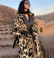China Long Faux Fur Leopard Trench Coat Trimmed Fur for Women in Winter Fur Long Line Leopard Print Winter Jacket for sale