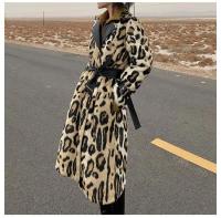 China Long Faux Fur Leopard Trench Coat Trimmed Fur for Women in Winter Fur Long Line Leopard Print Winter Jacket for sale
