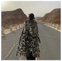 China Long Faux Fur Leopard Trench Coat Trimmed Fur for Women in Winter Fur Long Line Leopard Print Winter Jacket for sale