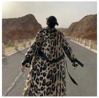 China Long Faux Fur Leopard Trench Coat Trimmed Fur for Women in Winter Fur Long Line Leopard Print Winter Jacket for sale