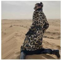 China Long Faux Fur Leopard Trench Coat Trimmed Fur for Women in Winter Fur Long Line Leopard Print Winter Jacket for sale