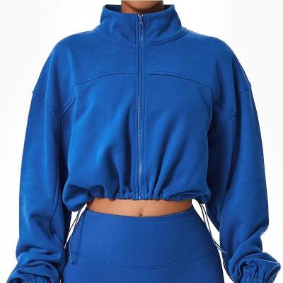 China High Quality Custom Zip up Hoodies Streetwear Causal Crop Jackets Women Oversized Drawstring Cropped Hoodies for sale