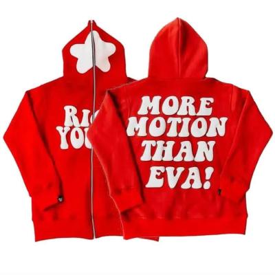 China Quality 100% Cotton Y2K Custom Zipup Puff Print 3D Foam Fleece Blank Men&prime;s Fullzip Oversized Zipped Zipper Full Zip up Hoodie for sale