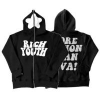 China Quality 100% Cotton Y2K Custom Zipup Puff Print 3D Foam Fleece Blank Men&prime;s Fullzip Oversized Zipped Zipper Full Zip up Hoodie for sale