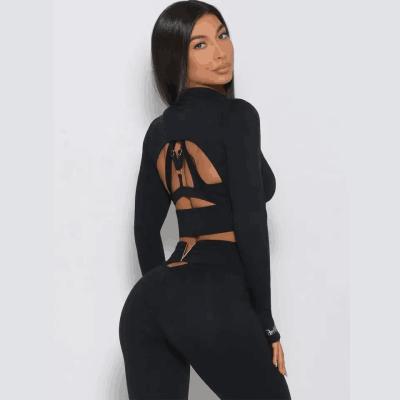 China Wholesale 3 Piece Sportswear Long Sleeve Crop Top Pant Yoga Workout Set Women Clothing Active Wear Gym Fitness Sets for sale