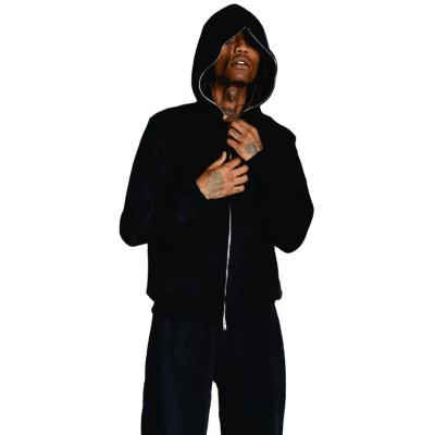 China Mens Hoodies Custom Logo on Face Chest Embroidery Design Slim Body Heavy Weight Hoodies Men Full Zip up Hoodie for sale