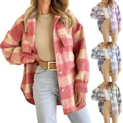 China Winter Plaid Jacket Women Overshirt Long Checkered Jacket Woman Female Long Sleeve Winter Shirt Jackets Coats for Women for sale