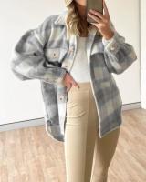 China Winter Plaid Jacket Women Overshirt Long Checkered Jacket Woman Female Long Sleeve Winter Shirt Jackets Coats for Women for sale