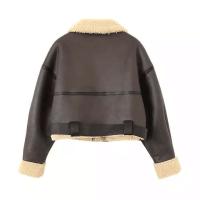 China Custom Cropped Leather Jacket Vintage Women&prime;s Motor Jackets Brand Quality Sherpa Warm Bomber Coat for Women Winter for sale