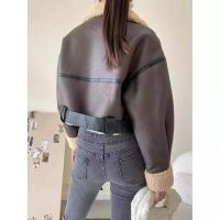 China Custom Cropped Leather Jacket Vintage Women&prime;s Motor Jackets Brand Quality Sherpa Warm Bomber Coat for Women Winter for sale