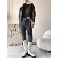China Custom Cropped Leather Jacket Vintage Women&prime;s Motor Jackets Brand Quality Sherpa Warm Bomber Coat for Women Winter for sale