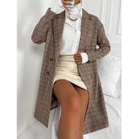 China Office Ladies Notched Collar Plaid Coat Women Blazer Double Breasted Trench Winter Jacket 2021 Casual Long Coats for Ladies for sale