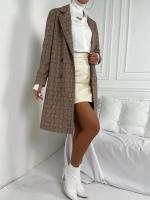 China Office Ladies Notched Collar Plaid Coat Women Blazer Double Breasted Trench Winter Jacket 2021 Casual Long Coats for Ladies for sale